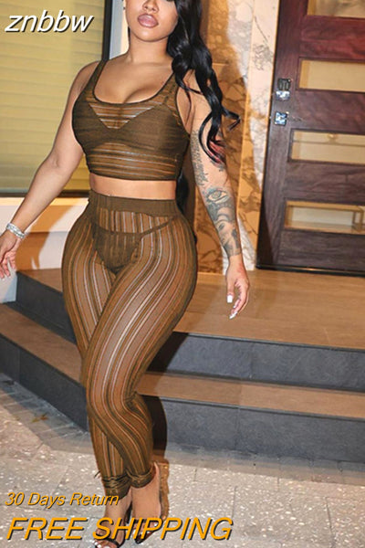 Znbbw Summer Sexy Mesh Crop Top And Pants Set Club Outfit For Women